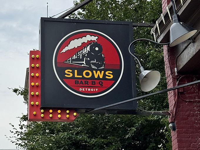 That vintage train logo at Slows isn't just cute &ndash; it's a promise that good things come to those who wait for properly smoked meat.