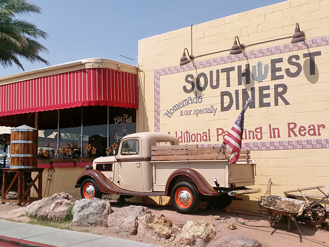 A vintage truck and western charm set the stage for Southwest Diner's hearty breakfast offerings.