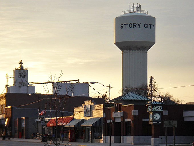 Look up&mdash;yes, that&rsquo;s the Story City water tower, watching over a downtown where time slows down and smiles come easy.