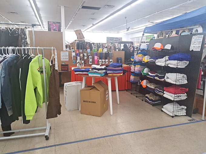 Inside Superstition's climate-controlled haven, neatly organized booths offer everything from caps to collectibles.