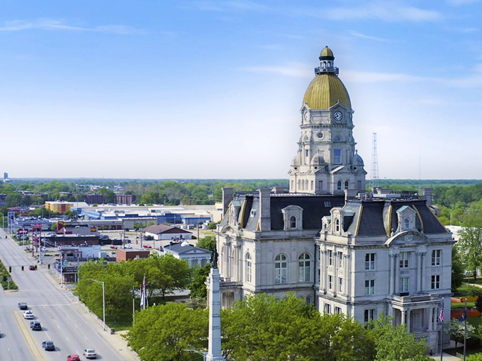 This impressive courthouse dome dominates Terre Haute's skyline, a golden crown atop a city of down-to-earth values.
