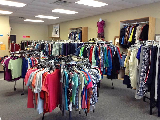 Racks organized by color create a rainbow effect that makes finding your size feel like following treasure map coordinates.