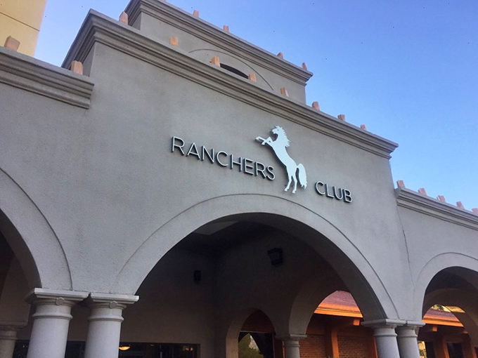The Ranchers Club's stately exterior hints at the exceptional steaks and sophisticated atmosphere waiting inside for lucky diners.