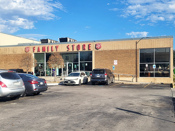 That welcoming storefront promises family-friendly thrifting with a mission that matters to the community.