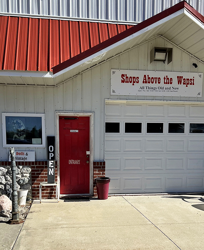 The red door entrance promises discoveries as warm and welcoming as a friend's invitation to explore.