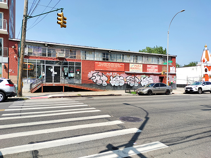 Graffiti art decorates the outside while inside, vendors sell everything from clothes to electronics at unbeatable neighborhood prices.