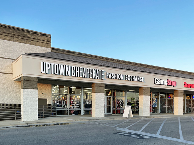 The modern storefront design promises a more upscale thrifting experience than your typical secondhand shop.