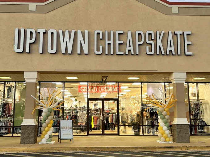 Balloon arches announce Uptown Cheapskate's grand opening&mdash;celebrating the marriage of fashion and frugality in Greenville.