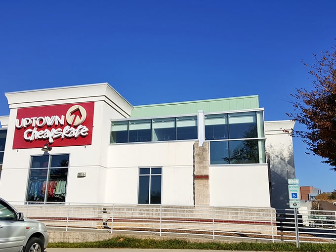 The clean lines and bright signage promise a thrifting experience that feels more Nordstrom than garage sale.