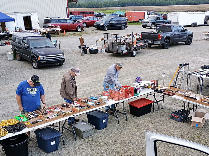 Tools of yesteryear find new homes at White's Farm. These outdoor tables are where practical meets nostalgic.