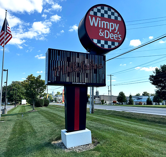 Wimpy & Dee's checkerboard sign stands out like a beacon for hungry travelers&mdash;a promise of comfort food that hasn't changed since your grandparents' first date.