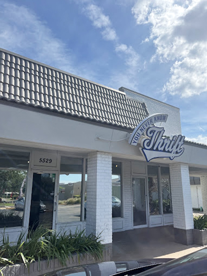 The vintage-style storefront with classic awning creates an inviting atmosphere for serious treasure hunters and casual browsers.