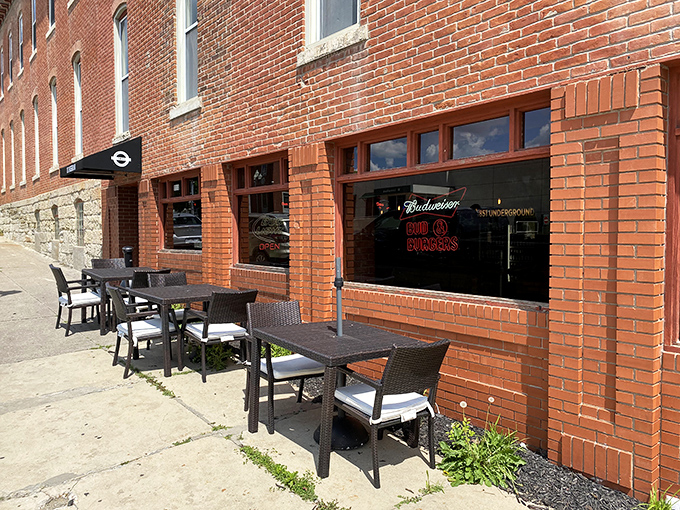 The 1851 Underground's outdoor seating invites you to enjoy a cold one on warm Missouri days. This brick-fronted establishment offers the perfect perch for people-watching on Fulton's historic streets.