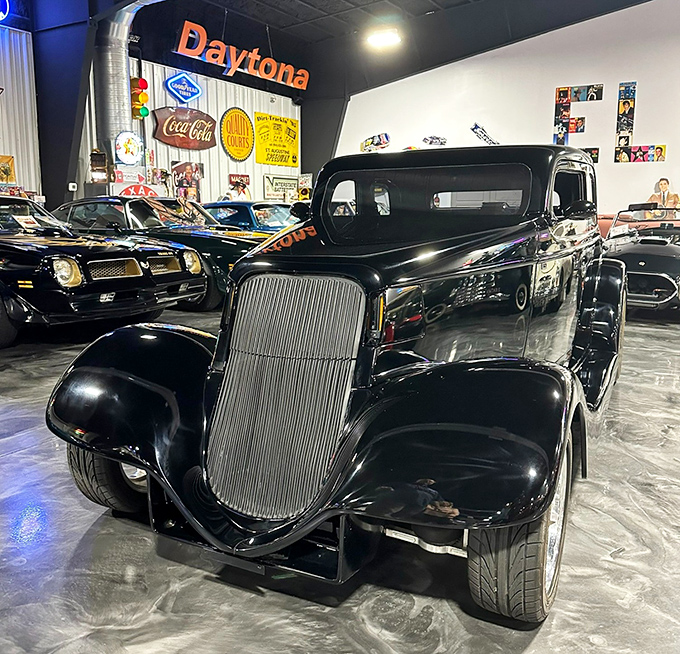 Sleek, black, and impossibly cool&mdash;this '33 hot rod looks ready to star in "American Graffiti" or race away from the law in style.
