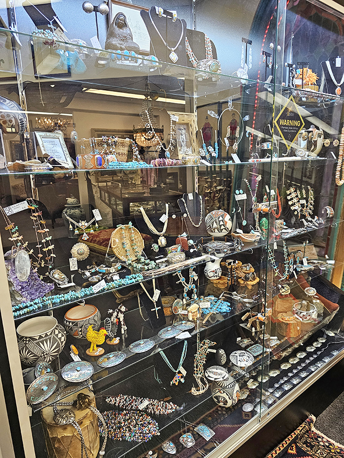 The jewelry cases glimmer with stories waiting to be continued, each piece a character in search of its next chapter.