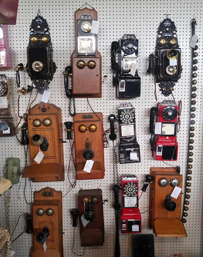 Wall-mounted telephones from when "hanging up" required actual hanging and "mobile" meant you could walk three feet with the receiver.