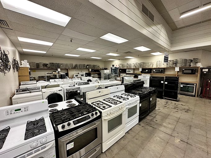 The appliance section&mdash;where perfectly good stoves and refrigerators stand at attention, ready for their next kitchen assignment at fraction-of-retail prices.