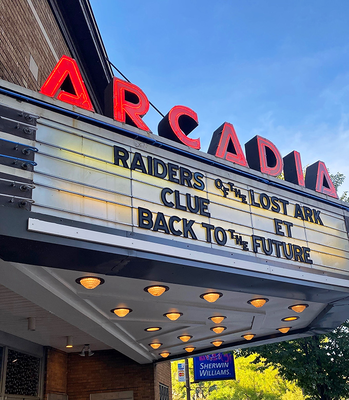 The Arcadia Theatre's vintage marquee promises entertainment at prices that won't require a second mortgage, unlike those big city multiplexes.