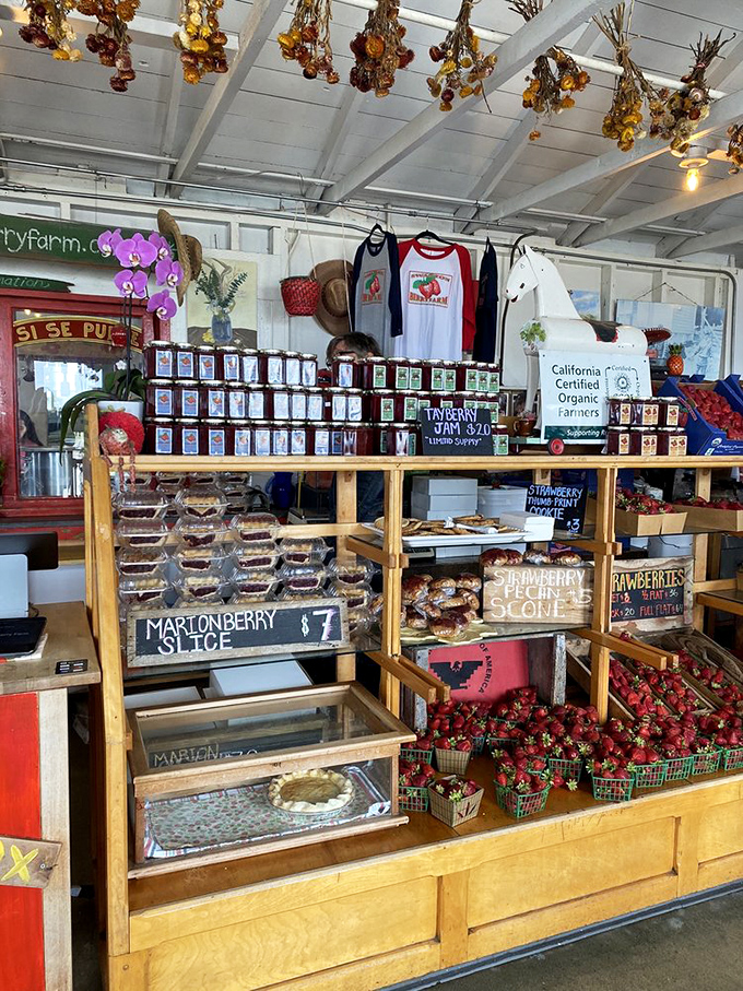 Nature's candy store! Jars of homemade jam, fresh-baked scones, and baskets of berries create a display that's almost too pretty to disturb.