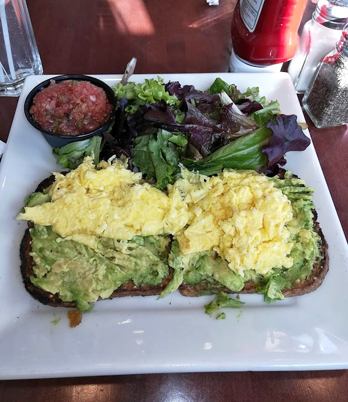 Avocado toast that doesn't require a second mortgage? With perfectly scrambled eggs and fresh salsa, this plate is California dreaming with Jersey attitude.