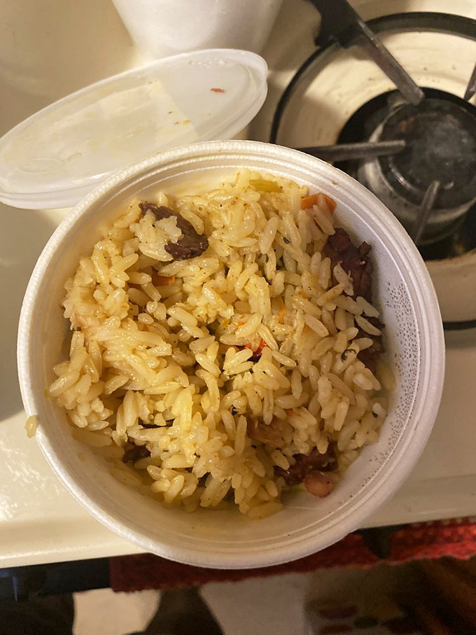 Spanish rice with smoky bits of barbecue mixed in&mdash;proof that cultural fusion isn't just for fancy restaurants. This is comfort in a cup.
