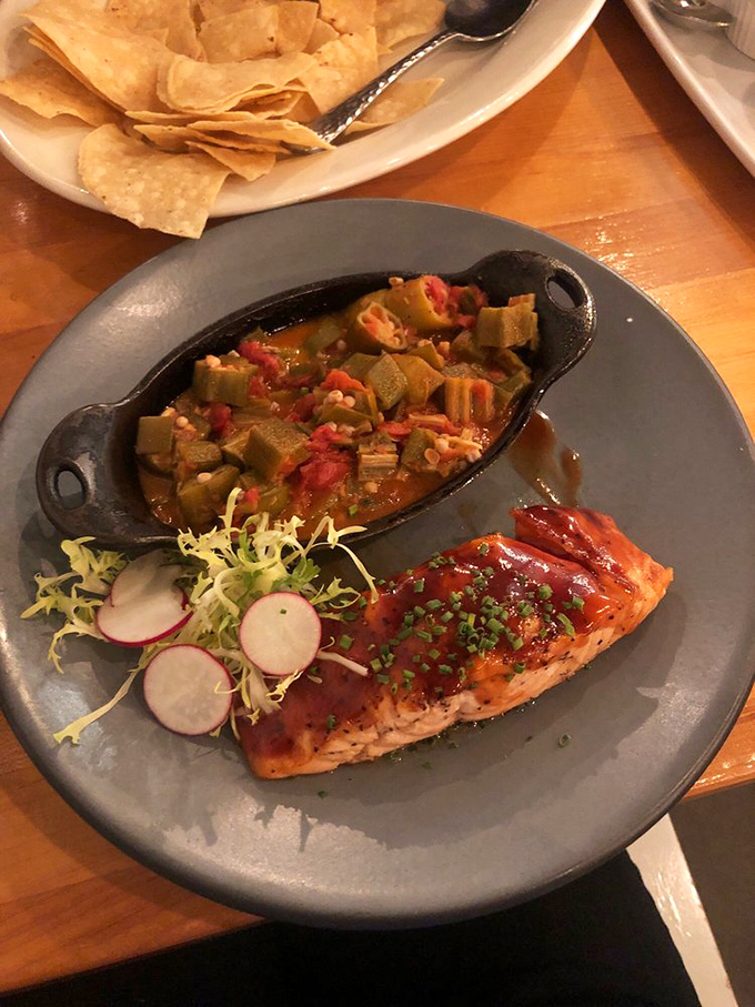 Salmon with a spicy-sweet glaze proves that barbecue joints can absolutely handle seafood when they put their minds to it.