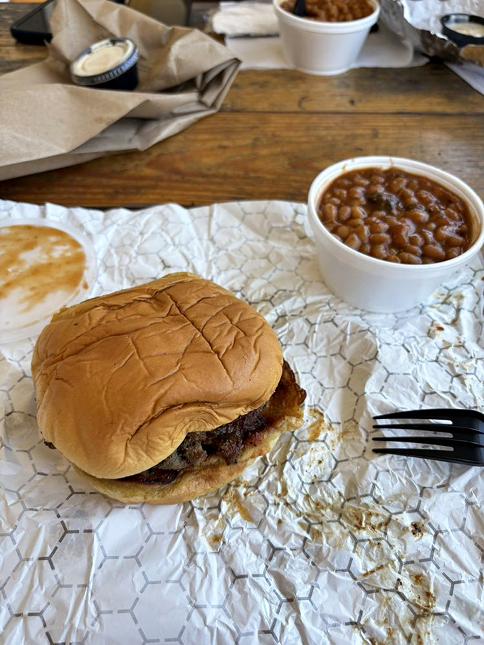 The classic: a perfectly proportioned sandwich with beans that have clearly been simmering since the dawn of time.