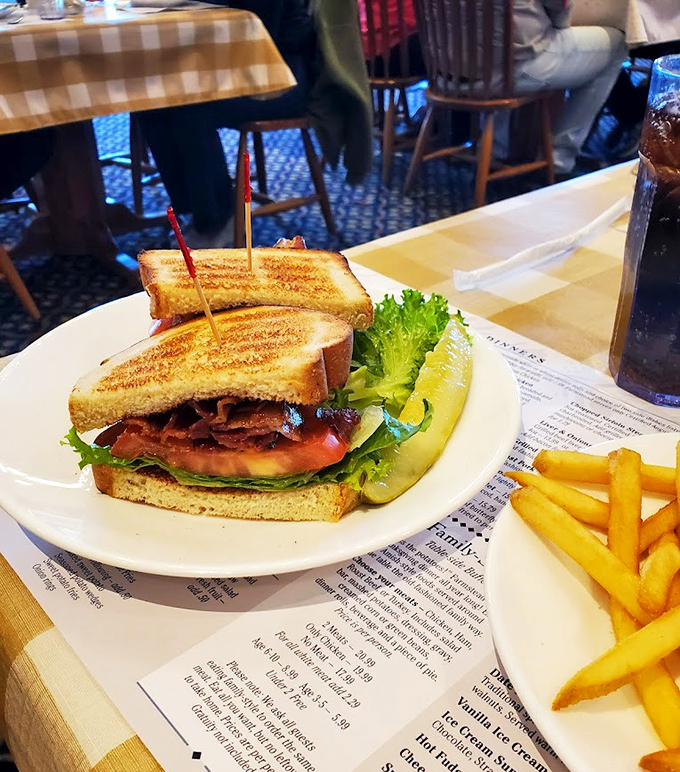 A perfectly toasted BLT that puts the "art" in "artisan." Crisp lettuce, juicy tomato, and bacon that clearly didn't come from the "diet" section.