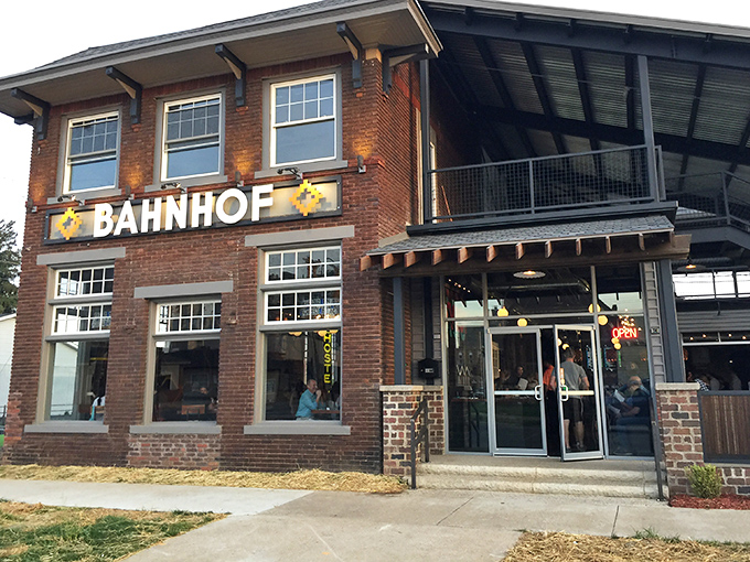 Bahnhof's brick facade and industrial-chic design brings European beer hall vibes to Appalachia. The name isn't the only thing with German inspiration here.