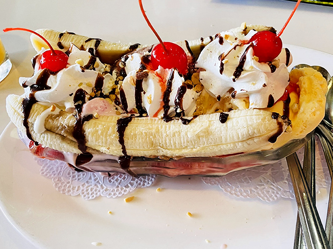 A banana split so magnificent, it could make a grown person weep tears of pure joy.