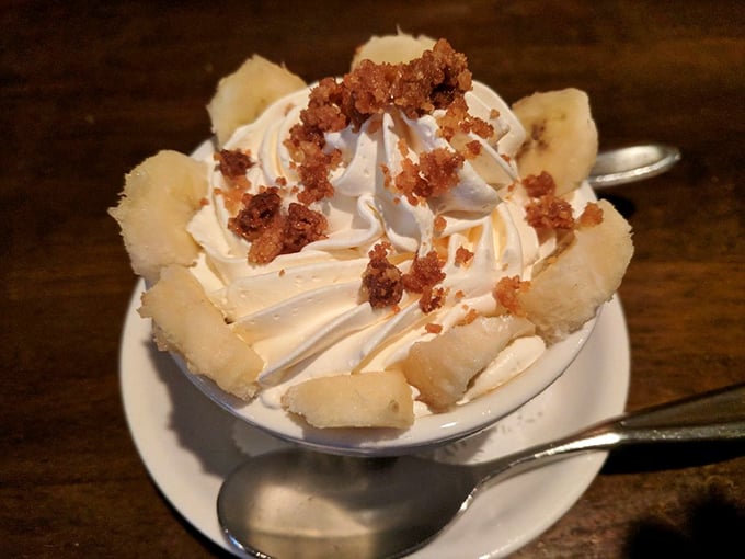 This isn't just dessert; it's a cloud of whipped cream topped with banana and what appears to be candied bacon &ndash; proof that angels work in Irish kitchens.