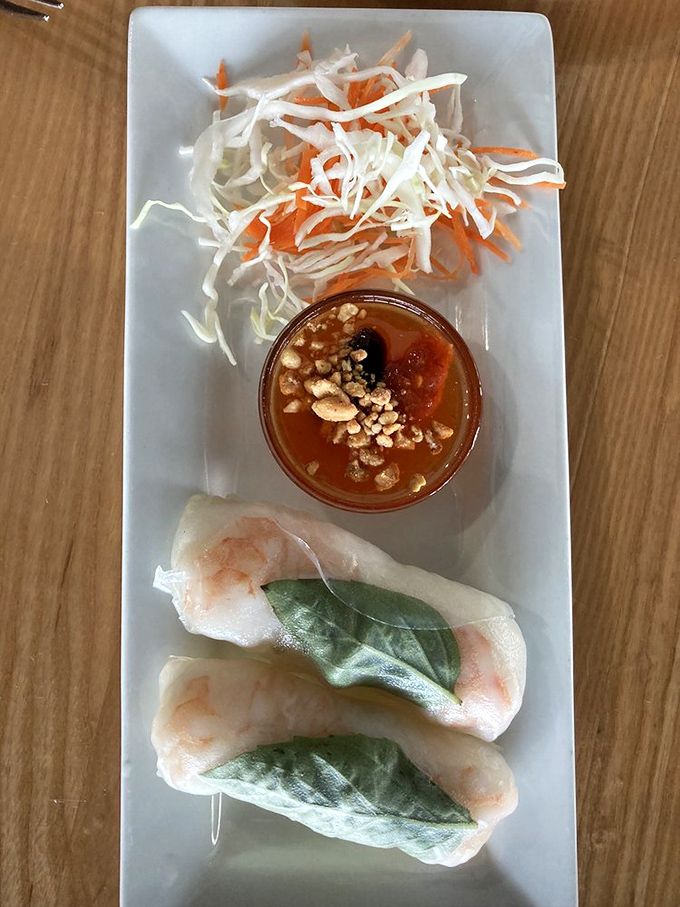 Fresh spring rolls &ndash; nature's perfect little packages where shrimp and herbs play hide-and-seek under translucent rice paper wrappers.