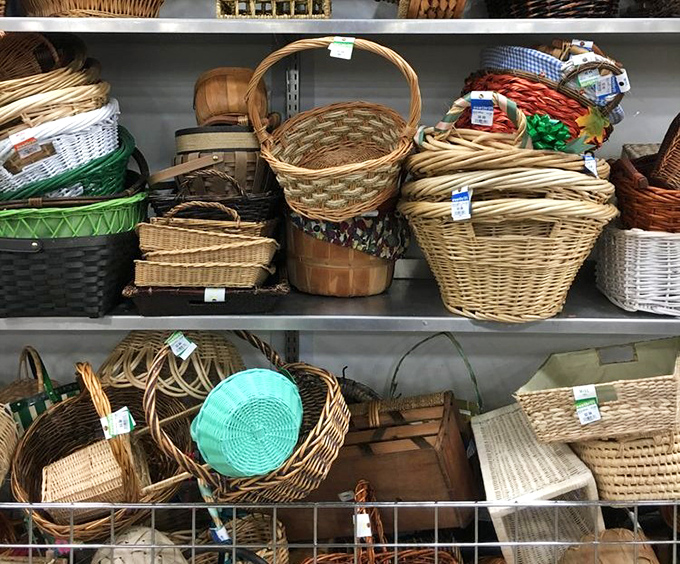 Basket heaven for those who believe organization should be both functional and reminiscent of a 1970s picnic.