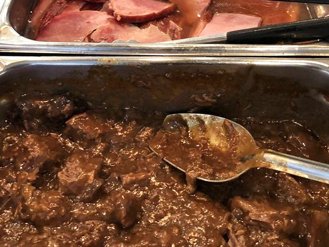 Beef tips swimming in rich gravy &ndash; the kind of dish that makes you want to hug whoever's in the kitchen for understanding comfort on such a profound level.