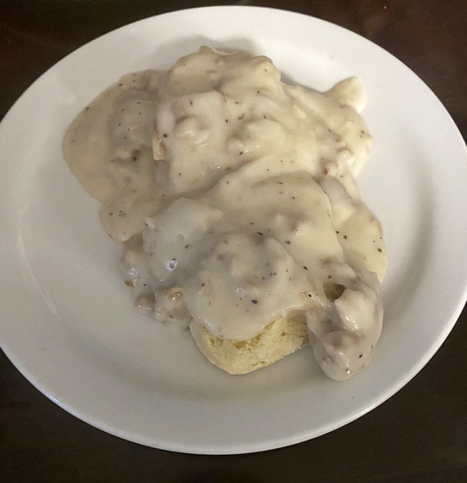 Biscuits and gravy: the breakfast that hugs you from the inside. This plate could cure anything from homesickness to hangovers.