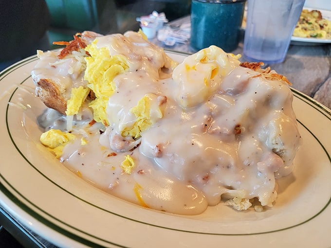 These biscuits and gravy aren't just a breakfast &ndash; they're a Southern sermon on a plate, preaching the gospel of morning indulgence.