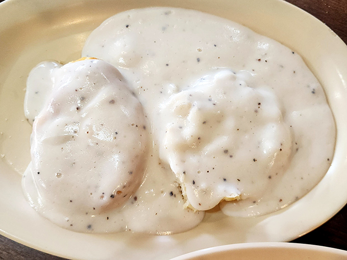 Biscuits and gravy that would make your grandmother both proud and jealous. The pinnacle of Southern breakfast engineering.