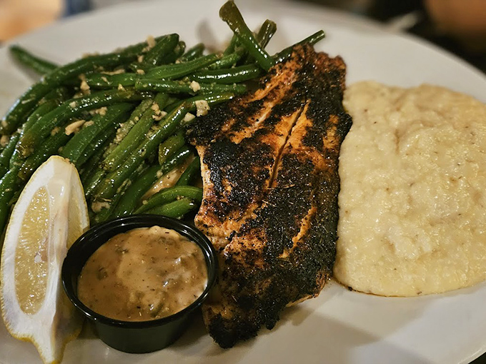 Blackened catfish that would make New Orleans proud, paired with green beans that actually make you want to eat your vegetables.