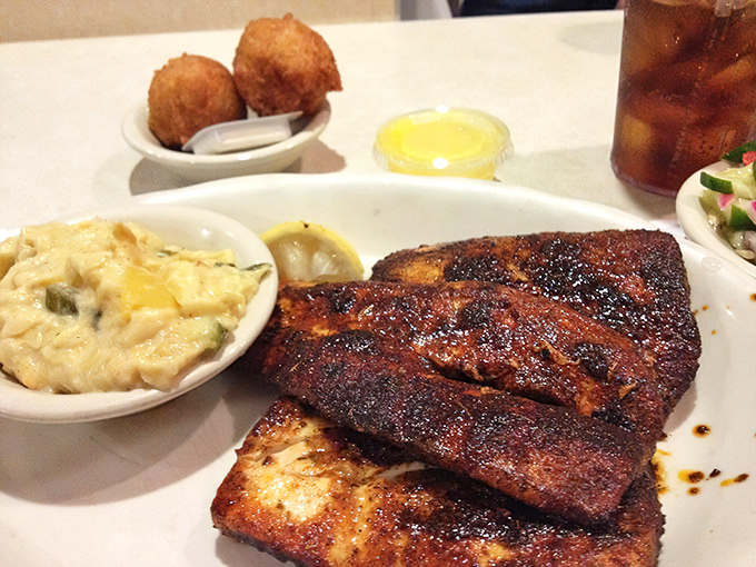 Blackened mahi-mahi with sides that prove sometimes the classics are classic for a very good reason indeed.