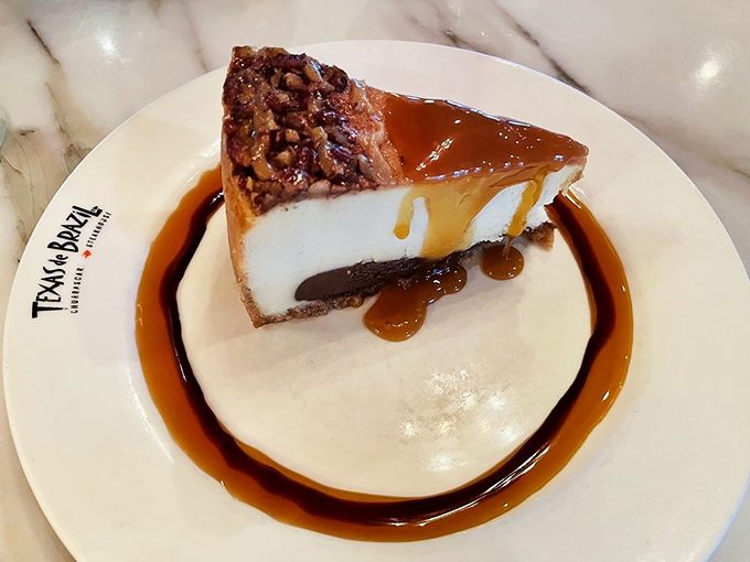 Not your average cheesecake&mdash;this Brazilian version sits on a chocolate base with caramel drizzle that would make even non-dessert people reconsider.