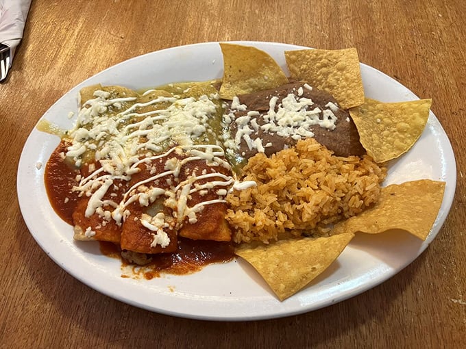 Breakfast enchiladas that bridge the gap between morning comfort and south-of-the-border zest. That rice isn't playing a supporting role – it's stealing scenes!