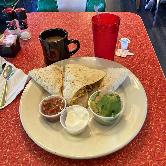 Breakfast quesadilla with all the fixings &ndash; where Mexican tradition meets morning cravings. The perfect handheld breakfast symphony.