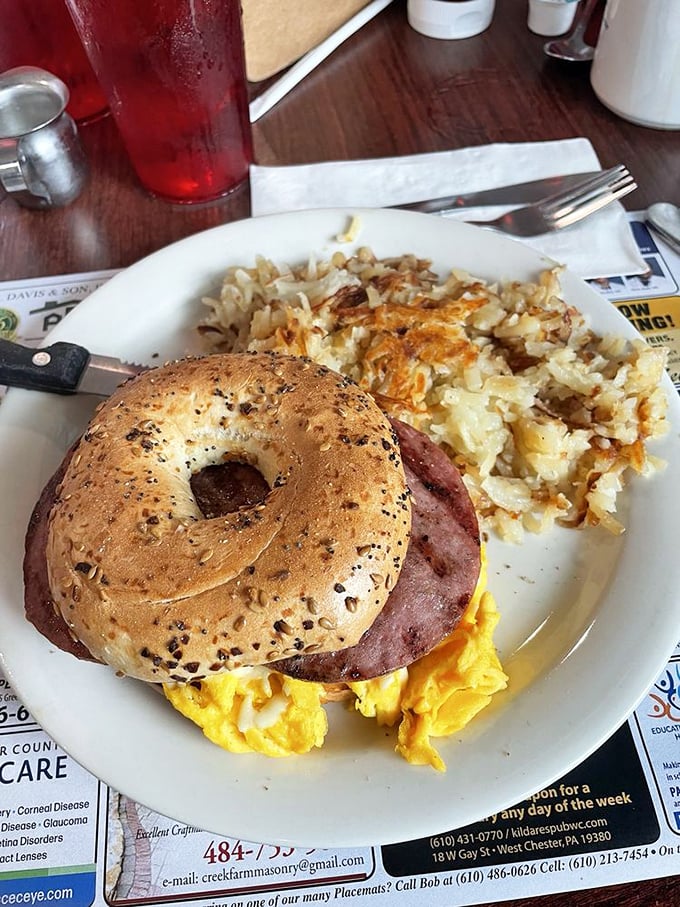 The breakfast sandwich that launched a thousand road trips. That everything bagel with egg and ham proves simplicity, when done right, is culinary poetry.