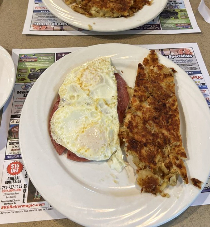 Taylor ham (or pork roll, depending on which part of Jersey you're from) with eggs and hash browns &ndash; the breakfast trinity of the Garden State.