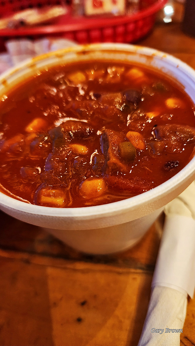 Not just any chili, but brisket chili&mdash;where chunks of smoky beef swim in a rich tomato bath alongside beans and corn, warming souls one spoonful at a time.
