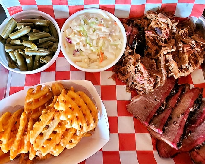 A barbecue plate that doesn't just feed you&mdash;it tells a story of patience, smoke, and craftsmanship. The waffle fries are just a bonus.