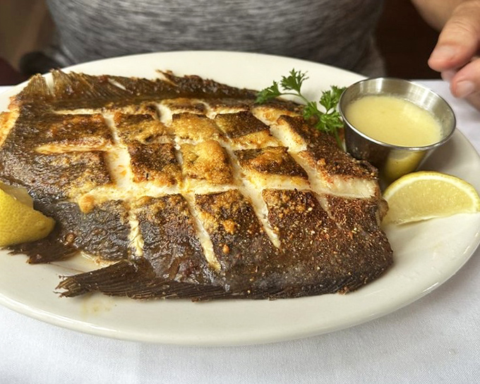 Flounder so perfectly broiled, it makes you wonder if fish in heaven taste this good or if this is actually better.