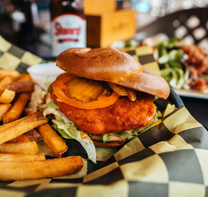 A buffalo chicken sandwich that brings the heat without setting your mouth on fire. That toasted bun is the perfect landing pad for crispy goodness.