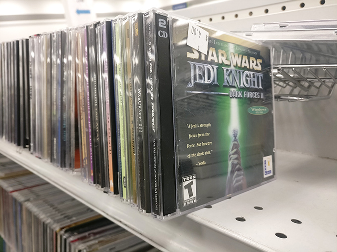 Remember when we had to physically own our music? This Star Wars game shares shelf space with forgotten albums and memories.
