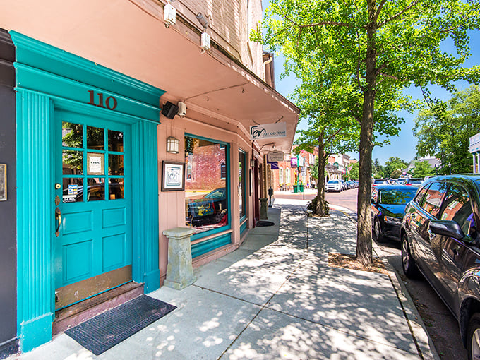 That turquoise door at CV Art and Frame practically begs you to discover what's inside.